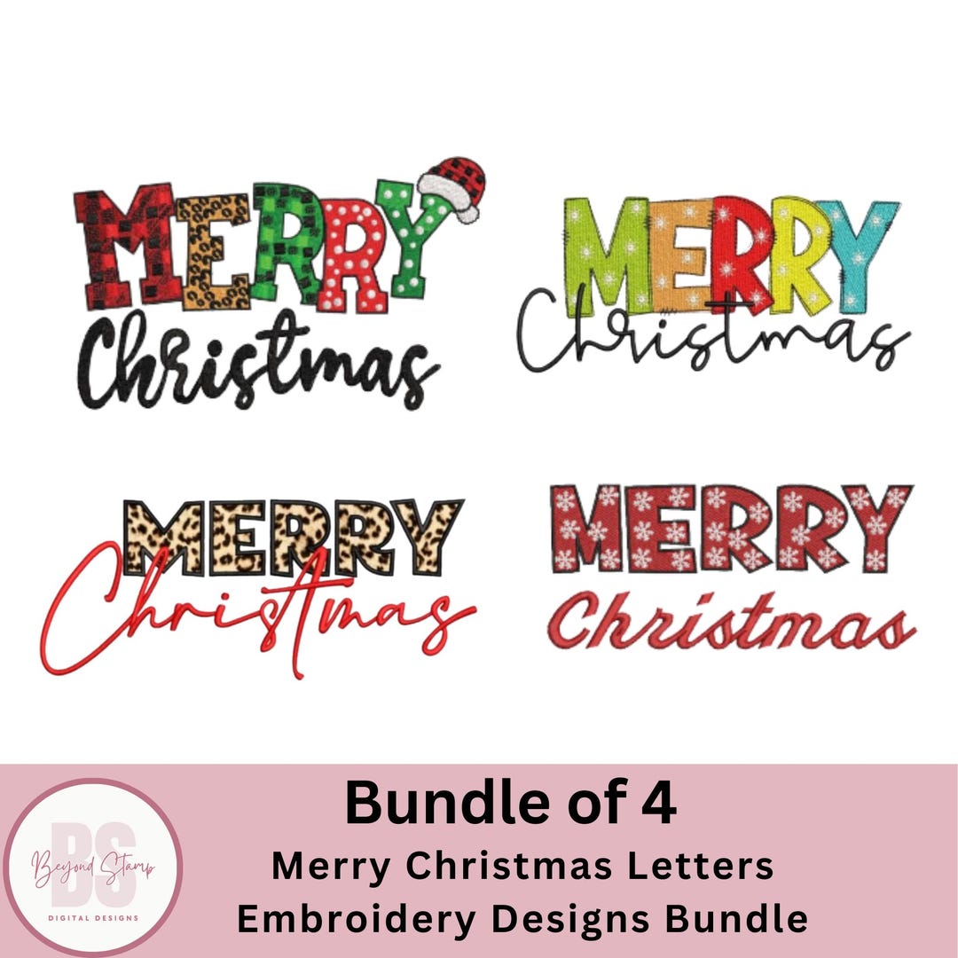 Merry Christmas Embroidery Designs Bundle of 4 Merry Christmas Applique ...