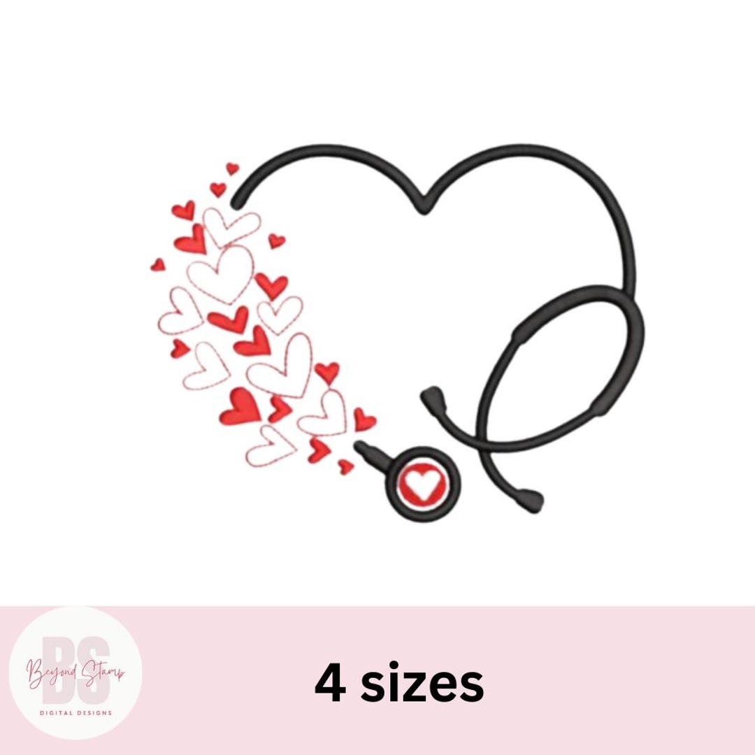 Stethoscope With Hearts Embroidery Design for Nurse, Doctors, 4 Sizes ...
