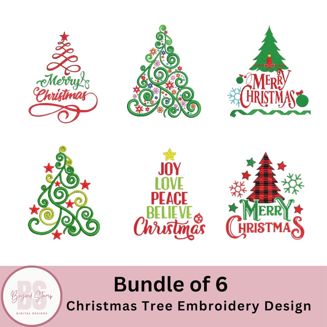 Christmas Tree Embroidery Designs Bundle, Merry Christmas Embroidery ...
