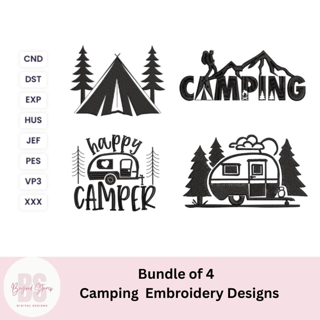 Camping Embroidery Designs Bundle of 4, Mountain Embroidery, Camping ...