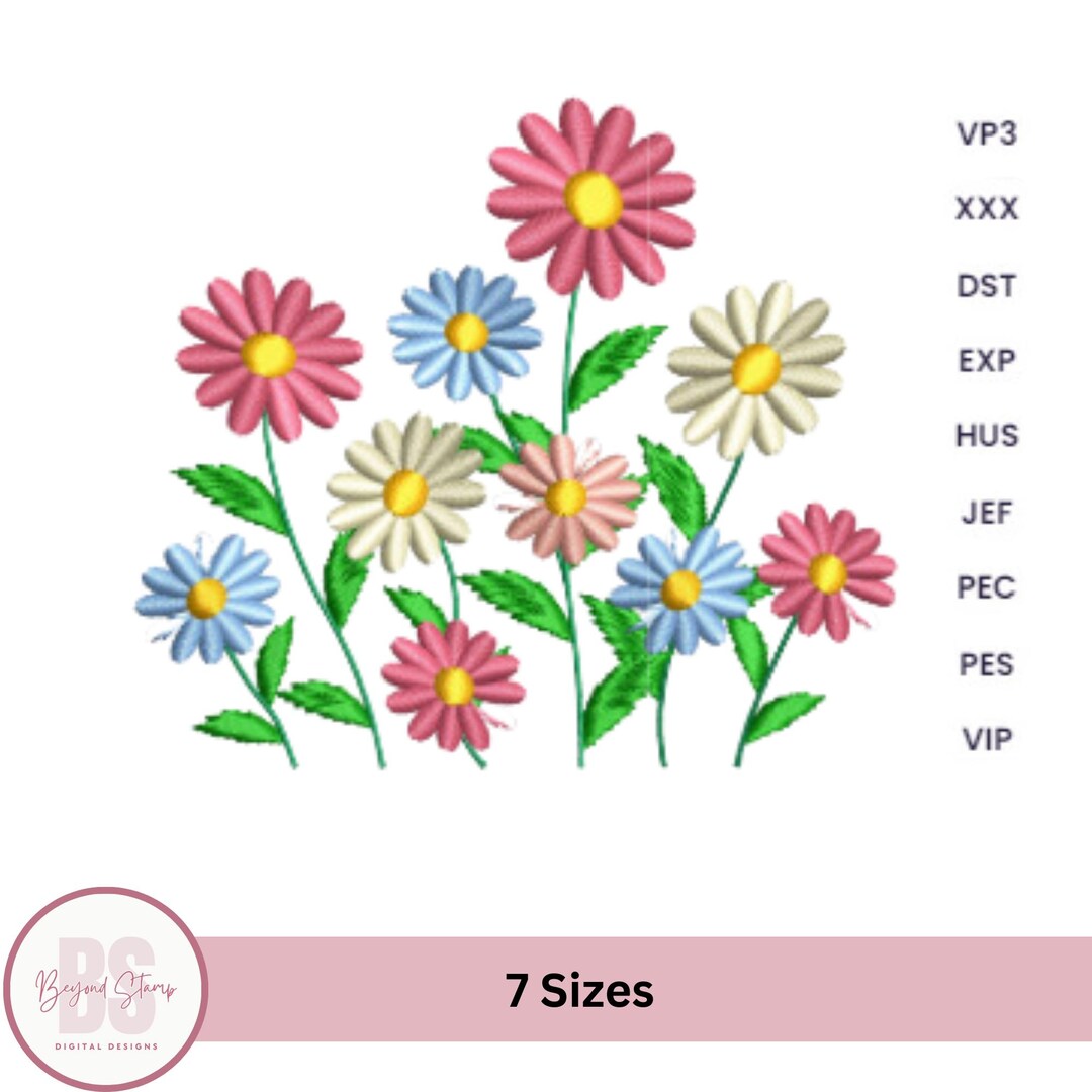 Colorful Daisy Flowers Embroidery Designs , Daisy Blooms, Machine ...