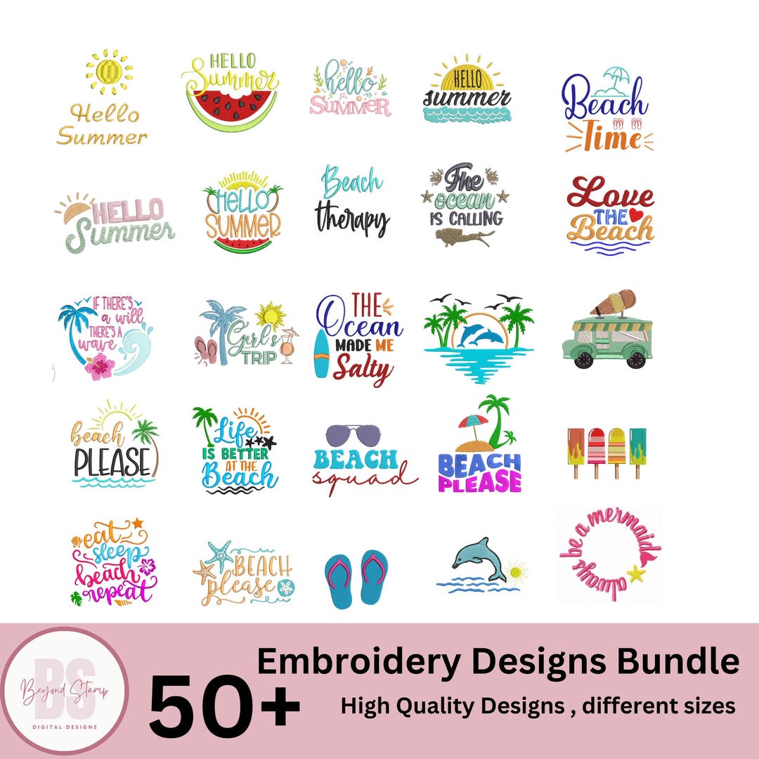 Summer Embroidery Designs Bundle, Beach Machine Embroidery Designs ...