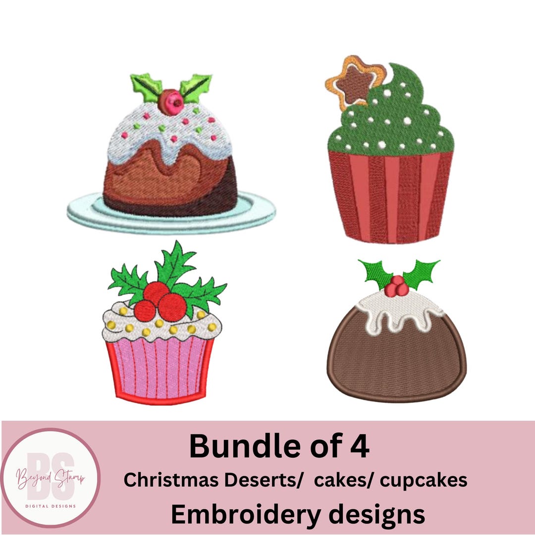 Christmas Cupcakes Machine Embroidery Design Bundle, Xmas Cakes Pastry ...