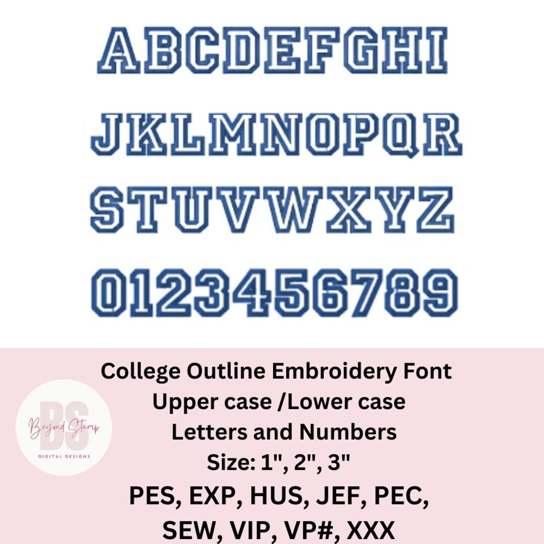 College Outline Embroidery Font Design, Machine Embroidery Font ...