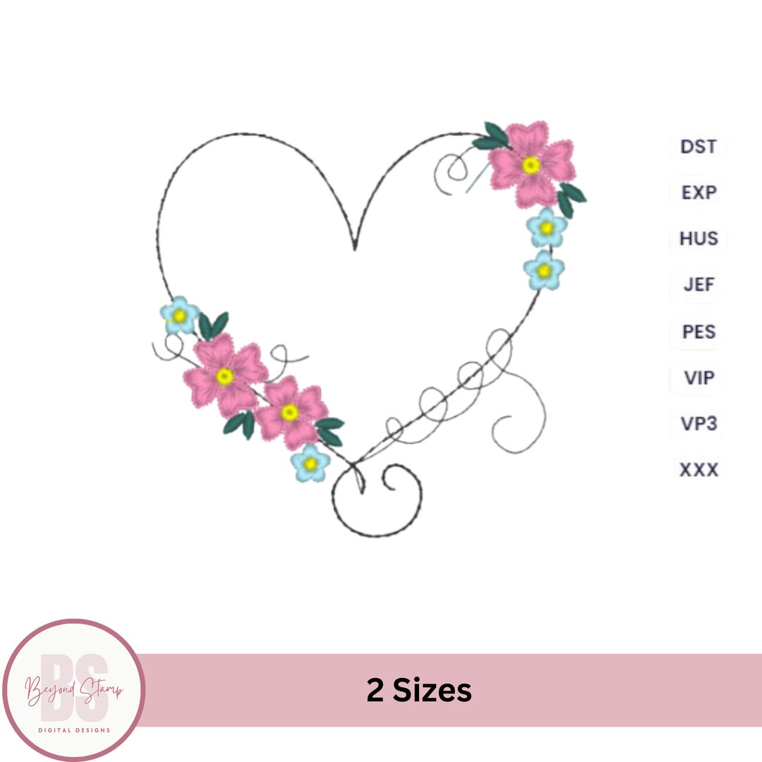 Floral Heart Frame Machine Embroidery Design, Flowers Frame Embroidery ...
