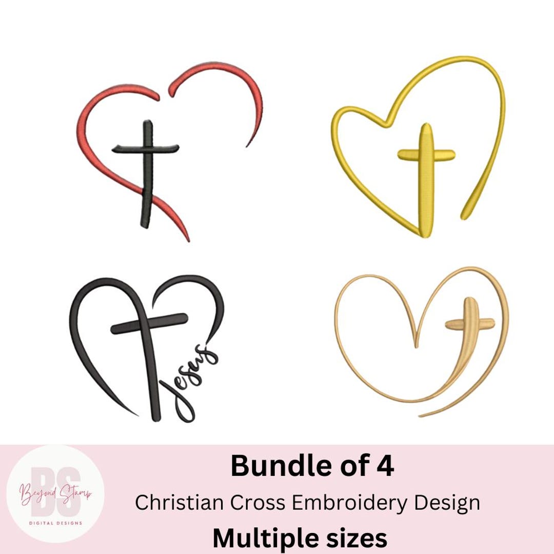 Cristian Cross With Heart Machine Embroidery Design, Religious ...
