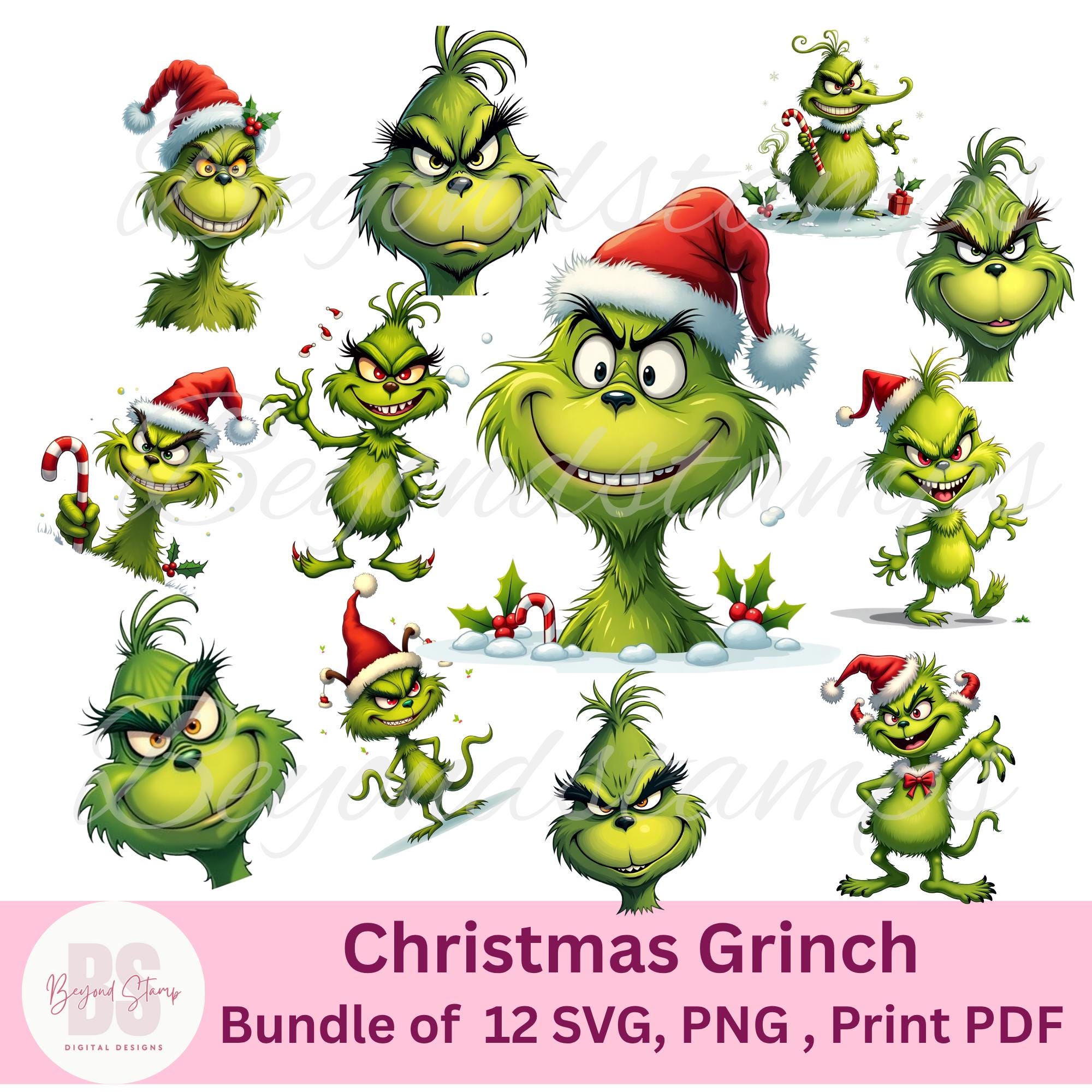 Grinch SVG Bundle of 12 Funny Grinch Sublimation Designs, Grinch PNG ...