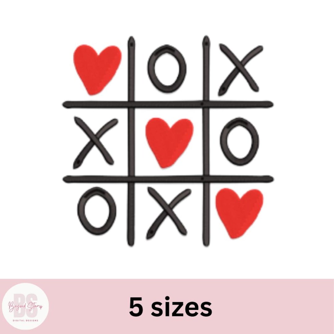 Tic Tac Toe With Hearts Valentines Day Machine Embroidery Design ...