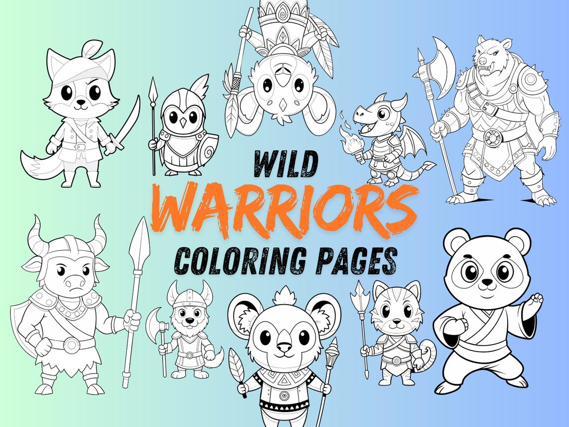 Wild Animal Warriors Coloring Book Pages Printable PNG Instant Download ...
