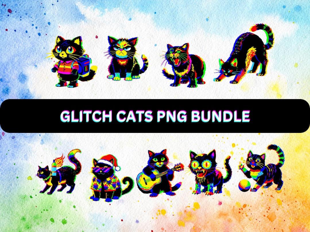 Glitch Glitching Cats Kittens PNG Bundle Digital Download for Cat Pet ...