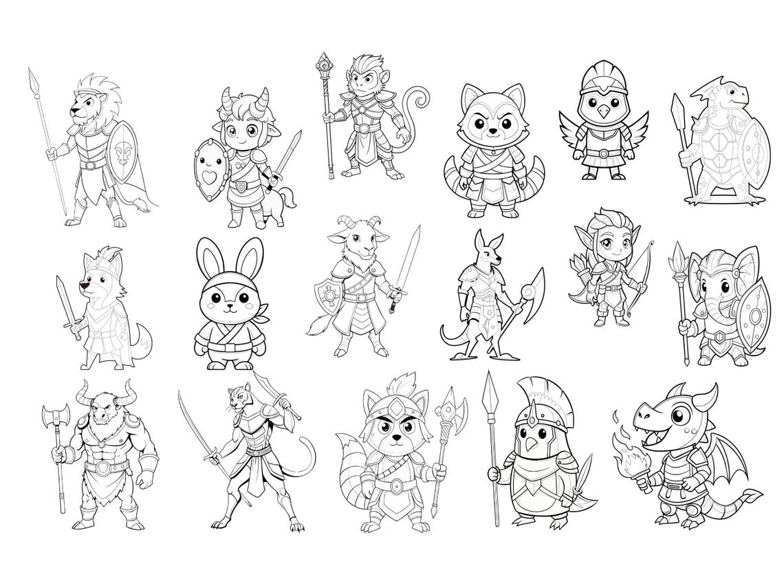 Wild Animal Warriors Coloring Book Pages Printable PNG Instant Download ...