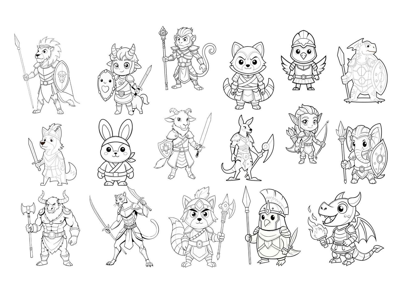 Wild Animal Warriors Coloring Book Pages Printable PNG Instant Download ...