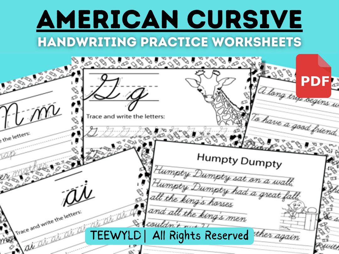Printable American Cursive Handwriting Worksheets Practice Letters ...