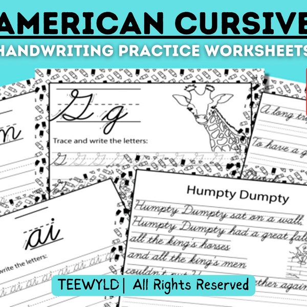 Printable American Cursive Handwriting Worksheets Practice Letters ...