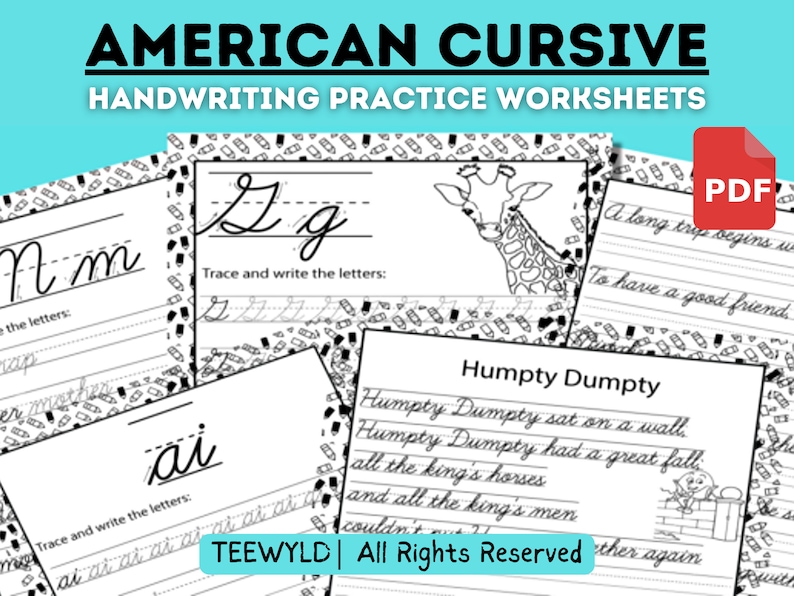 Printable American Cursive Handwriting Worksheets Practice Letters ...
