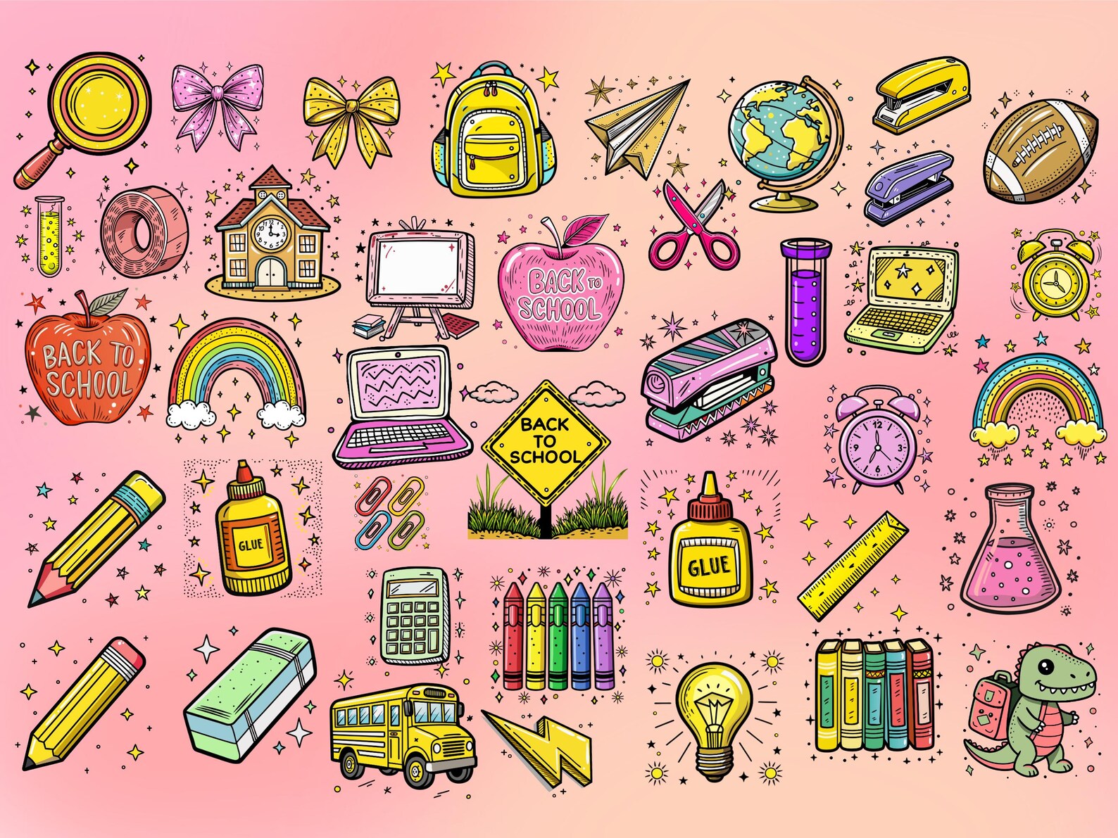 Groovy Back to School PNG SVG PSD Graphics Clipart Bundle - Etsy