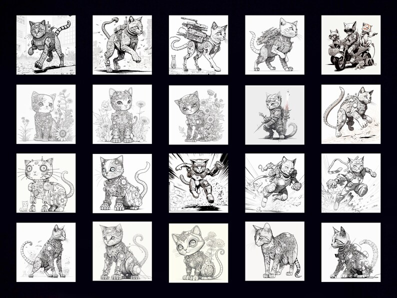 Printable Coloring Pages Robotic Cats Futuristic Post Apocalyptic ...