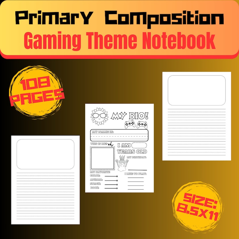 KDP Low Content 8.5 X 11 Gaming Theme Primary Composition Notebook ...