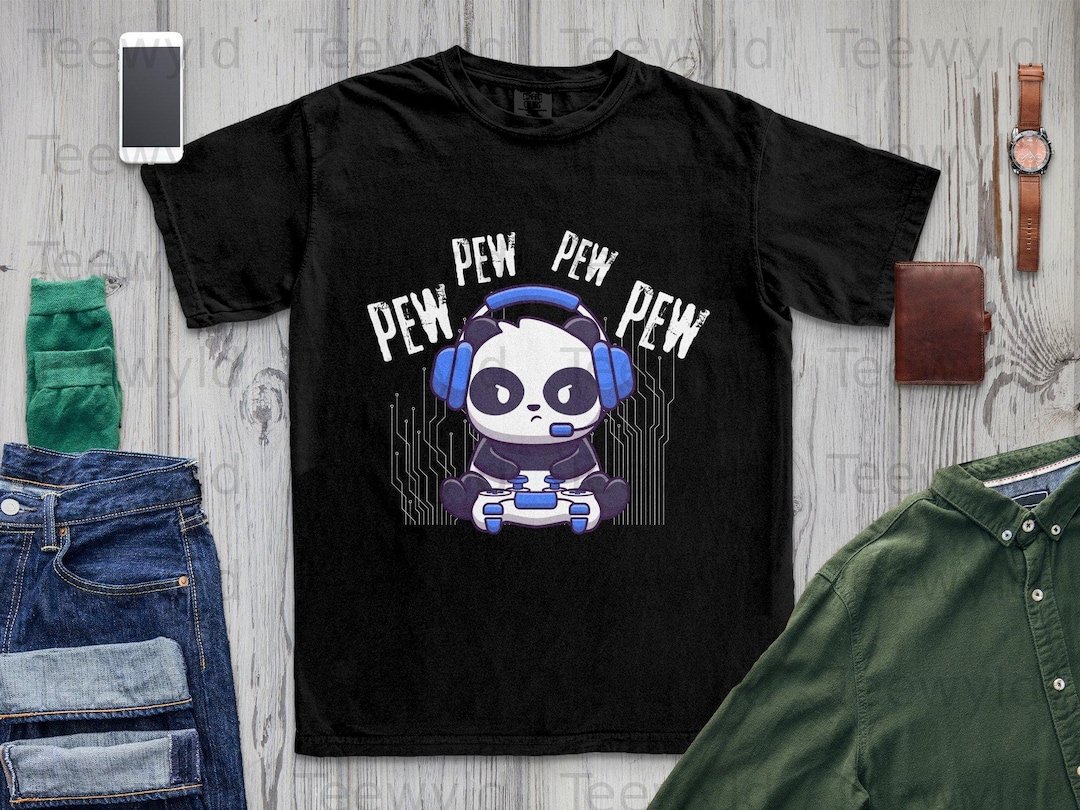 Instant Download Gaming Panda Video Gamer Pew Pew Pew Print on Demand T ...