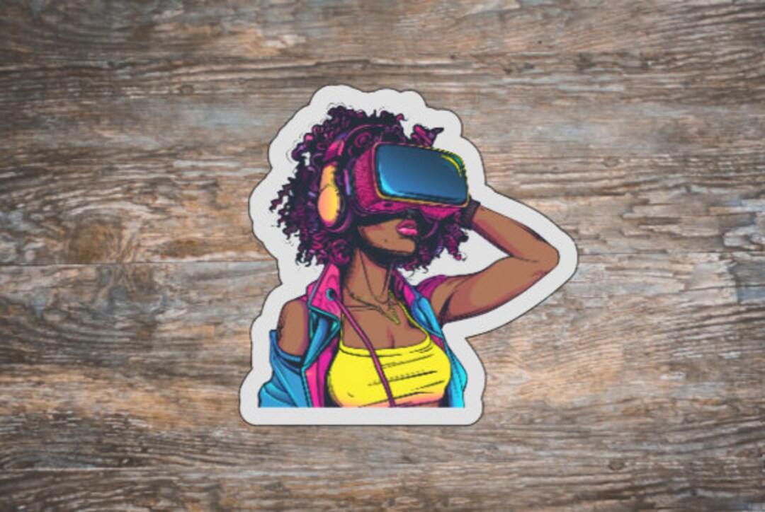 Black VR Gamer Girl Matte Sticker - Etsy