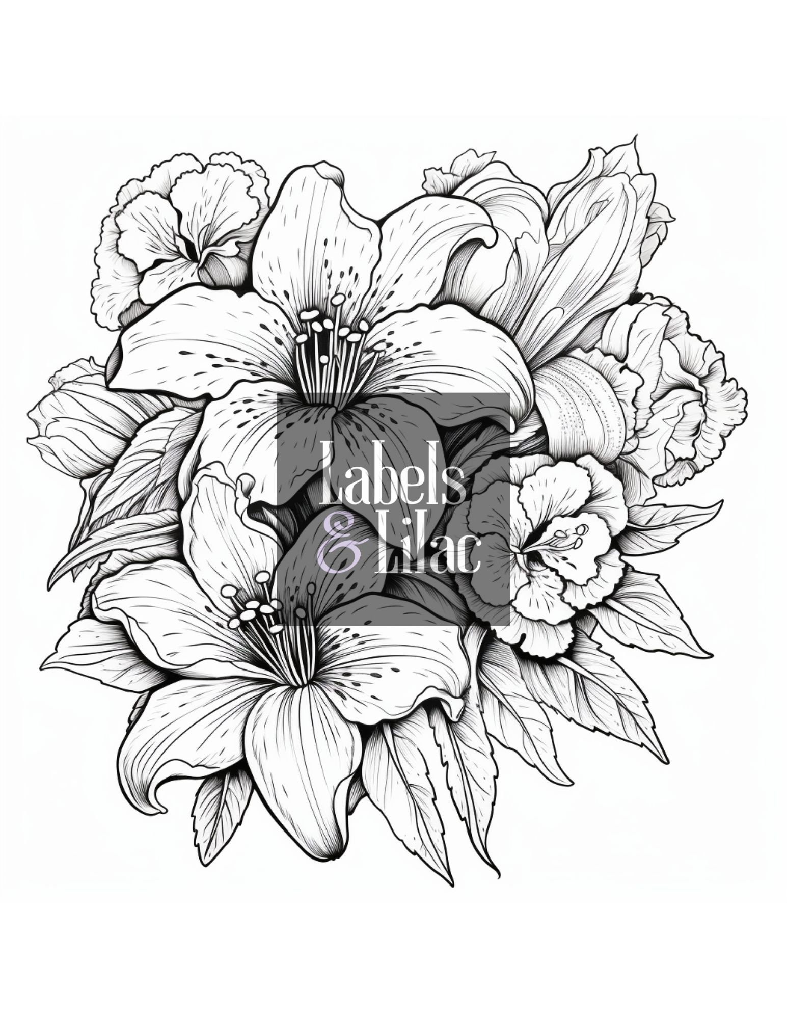 10 Flower Coloring Pages - PNG Files - Etsy