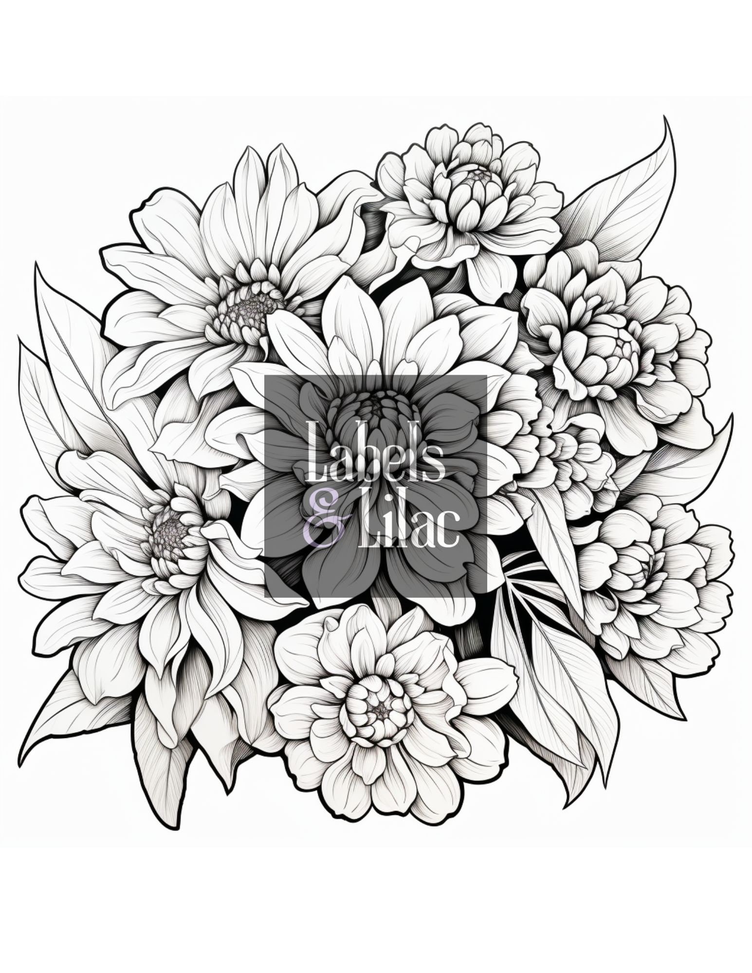 10 Flower Coloring Pages PNG Files - Etsy