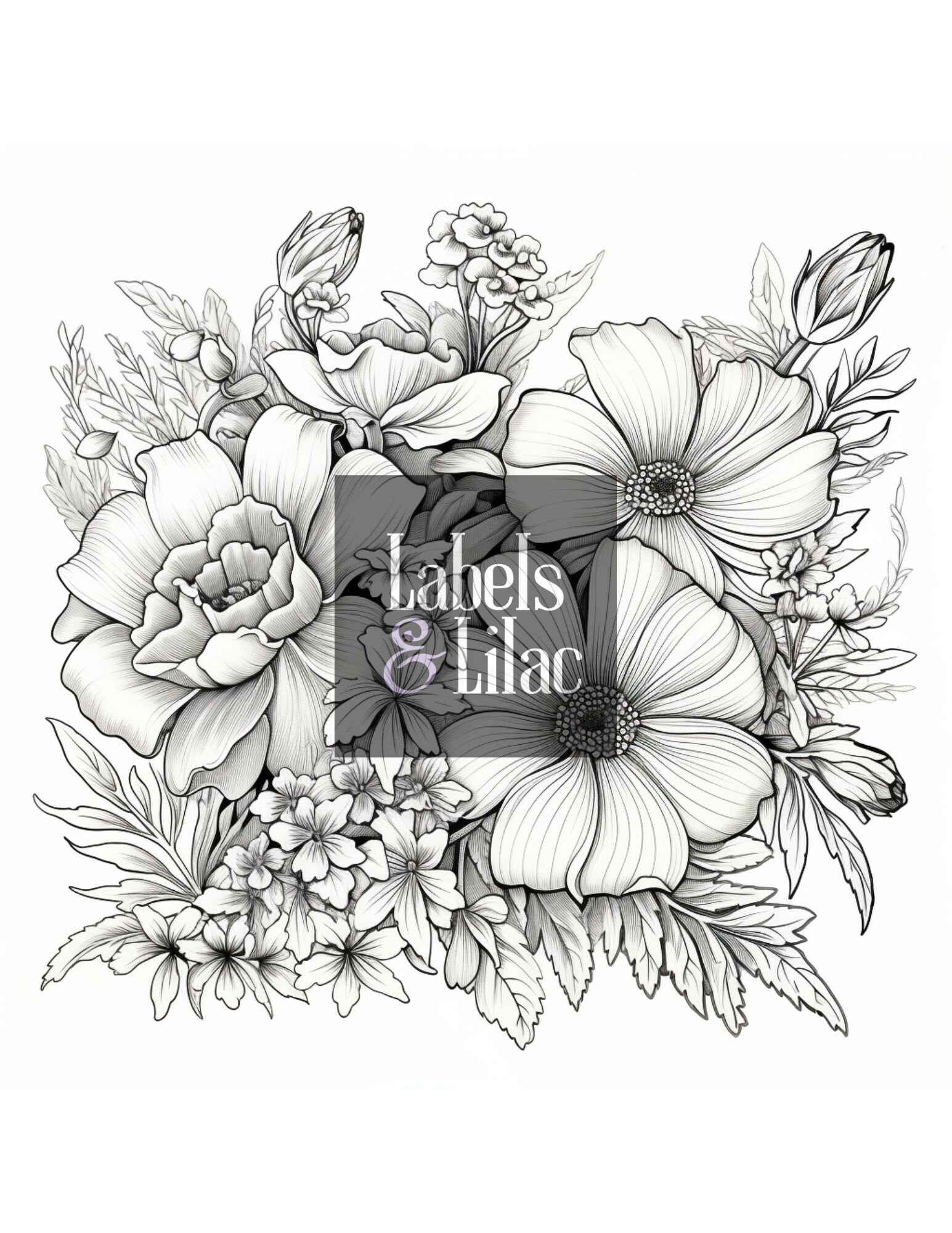 10 Flower Coloring Pages - PNG Files - Etsy