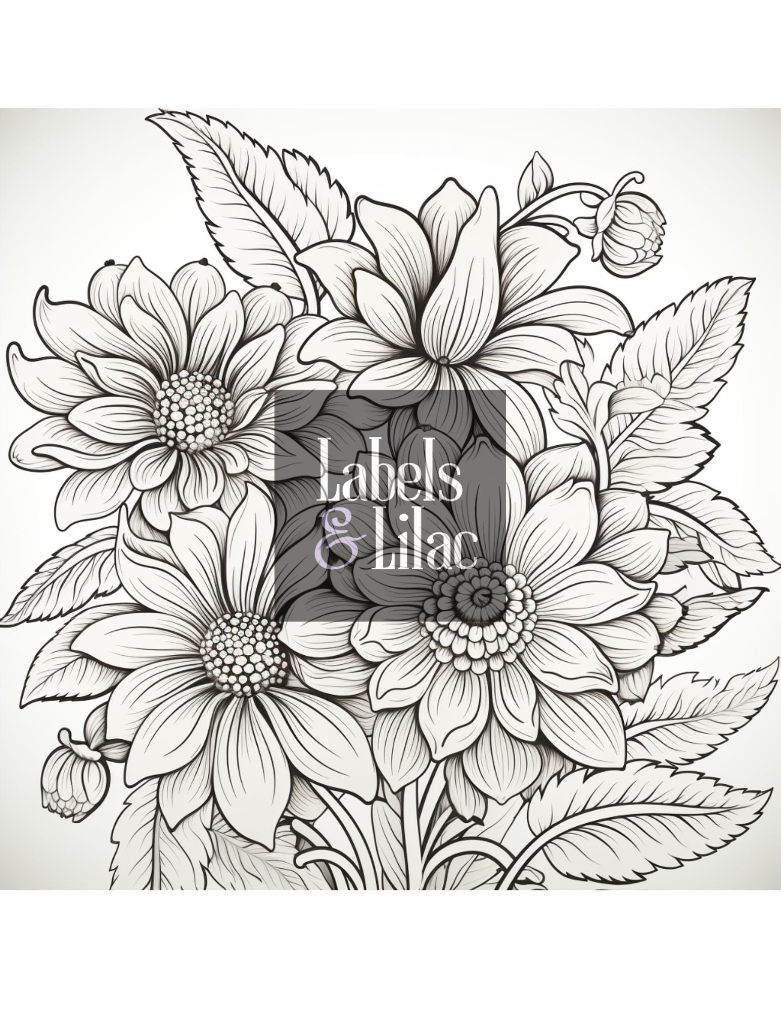 10 Flower Coloring Pages - PNG Files - Etsy
