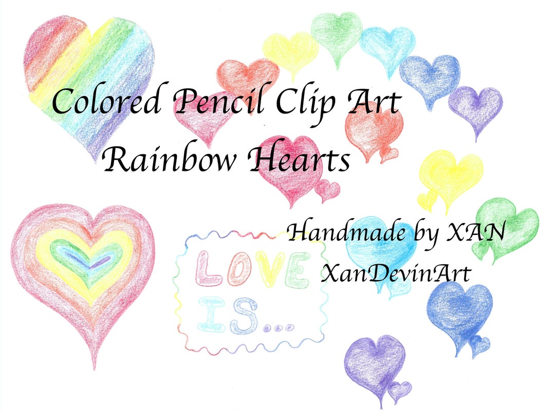 Colored Pencil Clip Art Rainbow Hearts PNG Files - Etsy
