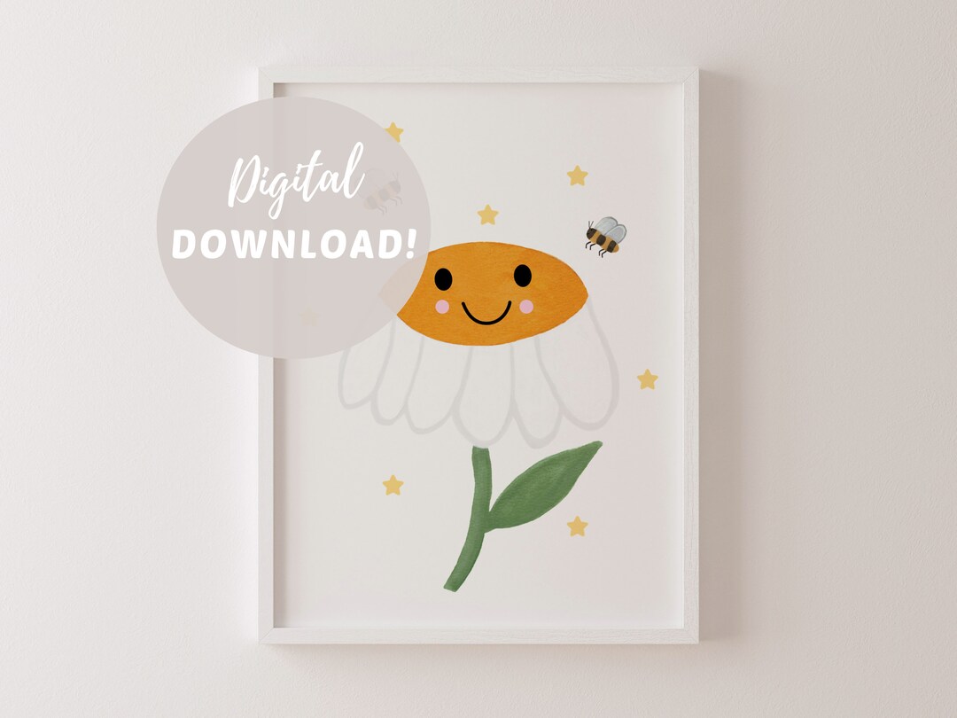 Printable Whimsical Daisy & Bees Poster Nursery Room Decor Customizable ...