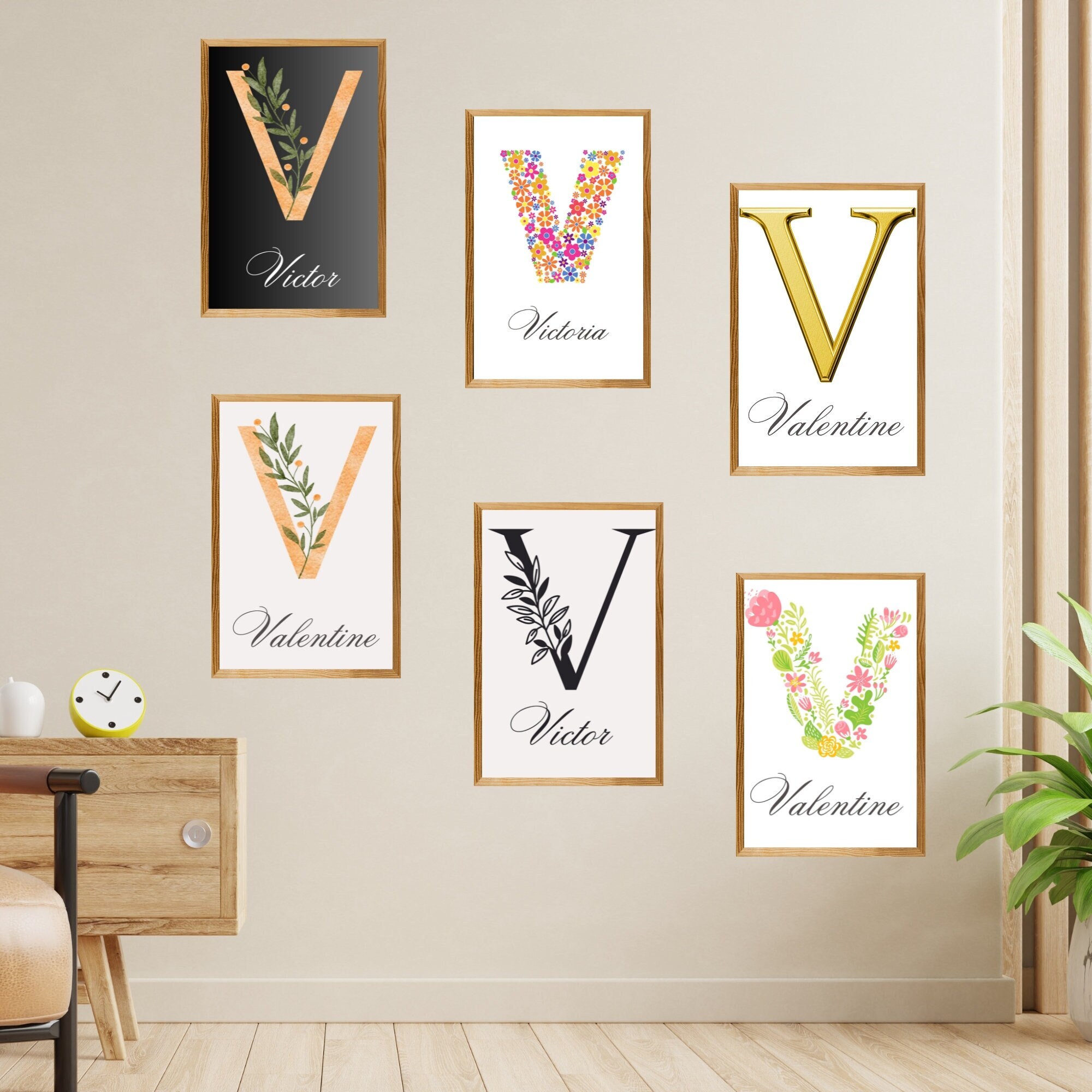 First Name Initial Name Printable Set of 6 Initiale Nursery - Etsy