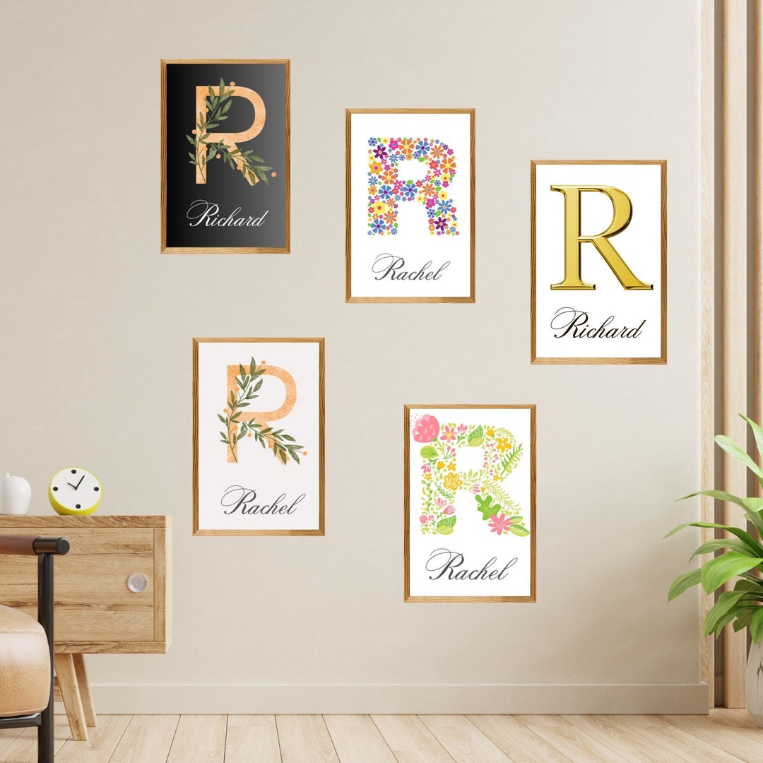 First Name Initial Name Printable Set of 5 Initiale Nursery - Etsy