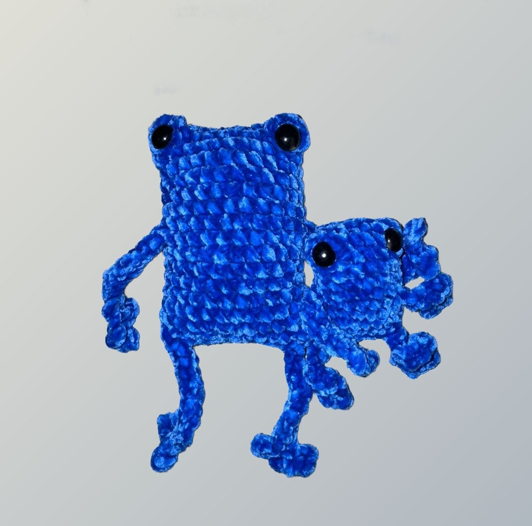 Crochet Long Leg Frogs, Dark Blue Frog Toy, Crochet Mini and Large Frog ...