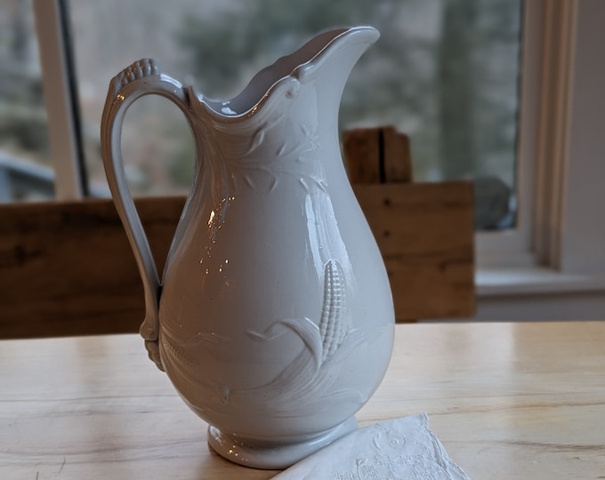 Large Antique White Davenport Ironstone Pitcher With Corn and Oats ...