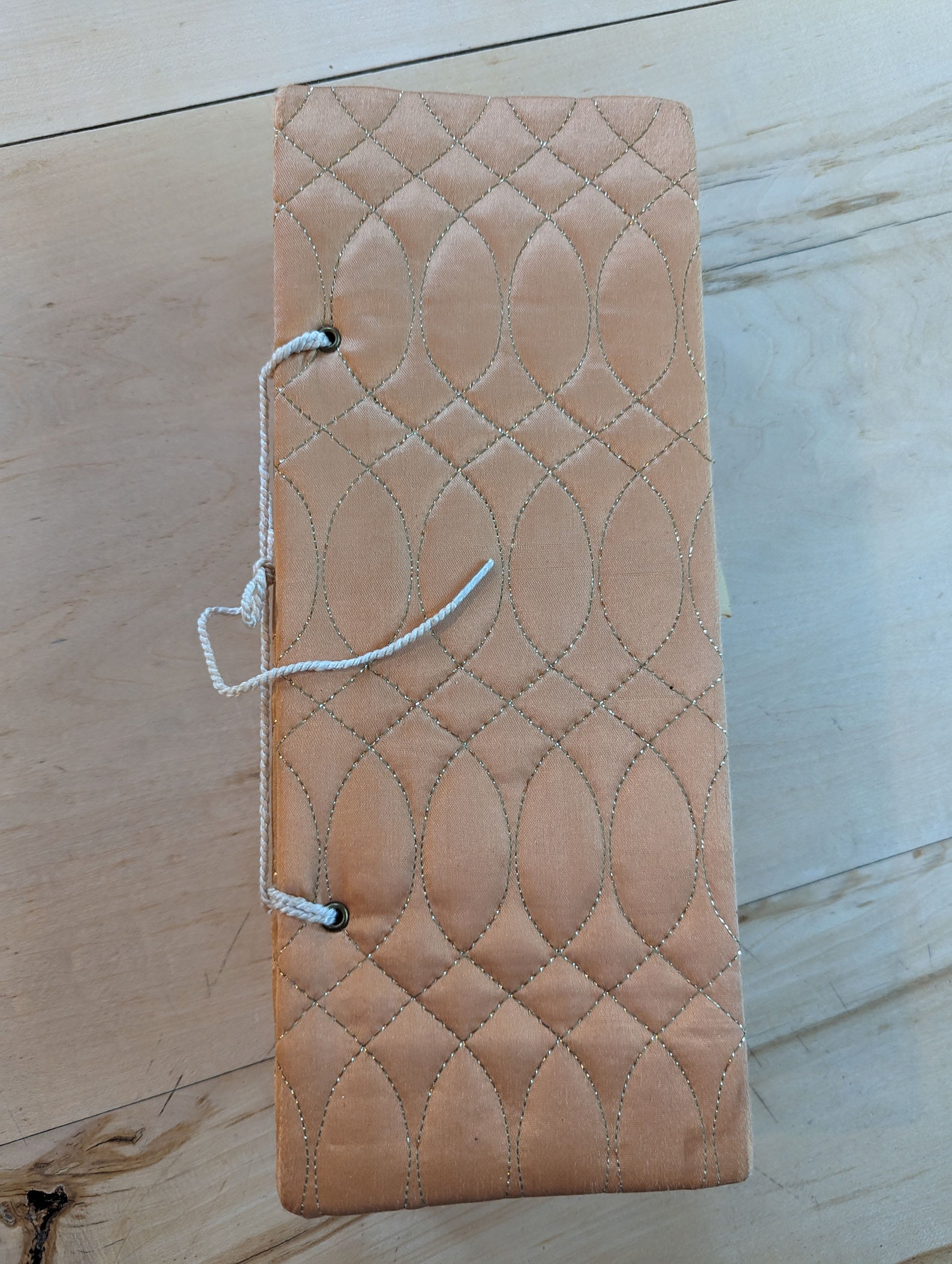 Quilted Vintage Glove Box, Quilted Sating Peach Rectangular Storage Box ...