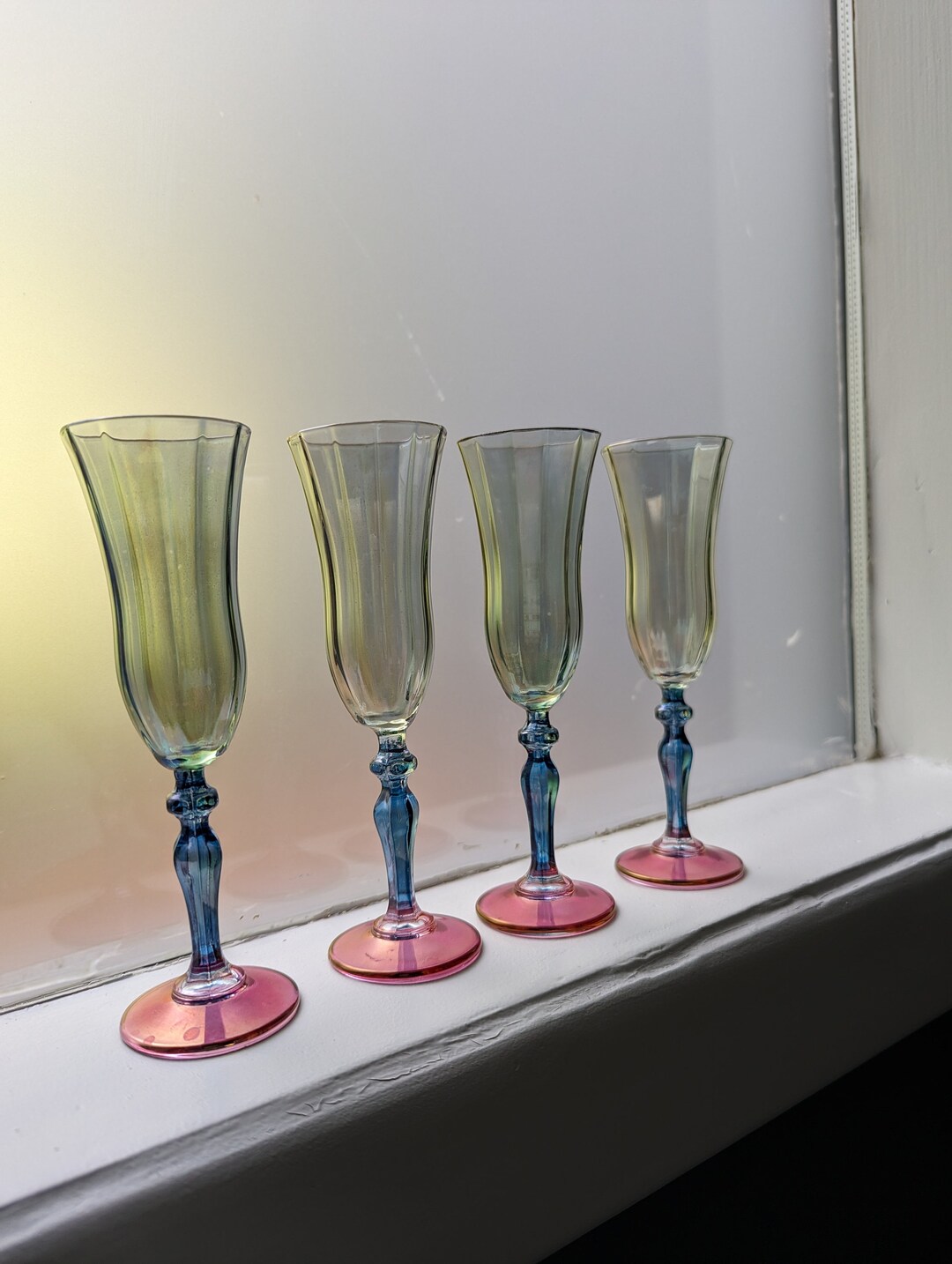 Vintage Fluted Cordial Glasses Set, Vintage Stemmed Multicolor Aperitif ...
