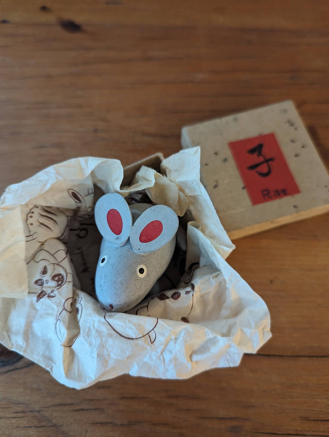 Chinese Zodiac Hand Made Rat Wood Miniature Figurine With Box, Made in ...