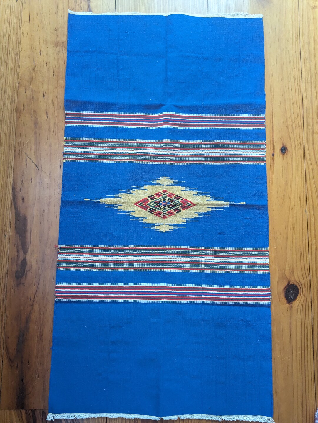 Vintage Blue Hand Loomed Wool Syrian Kilim Small Rug or Tapestry, Blue ...