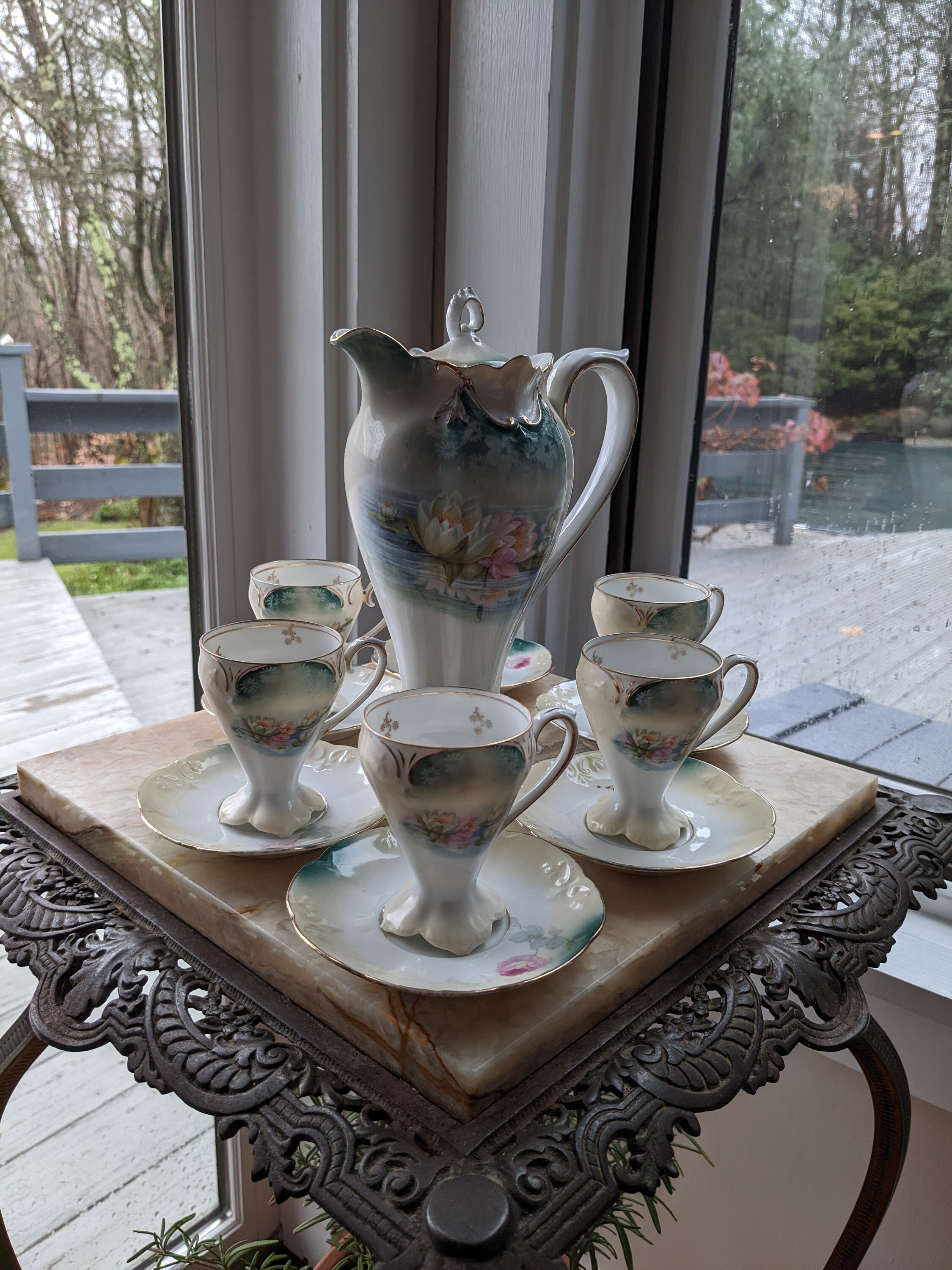 RS Prussia Antique Chocolate Set, Chocolate Pot With 6 Cups and Saucers ...