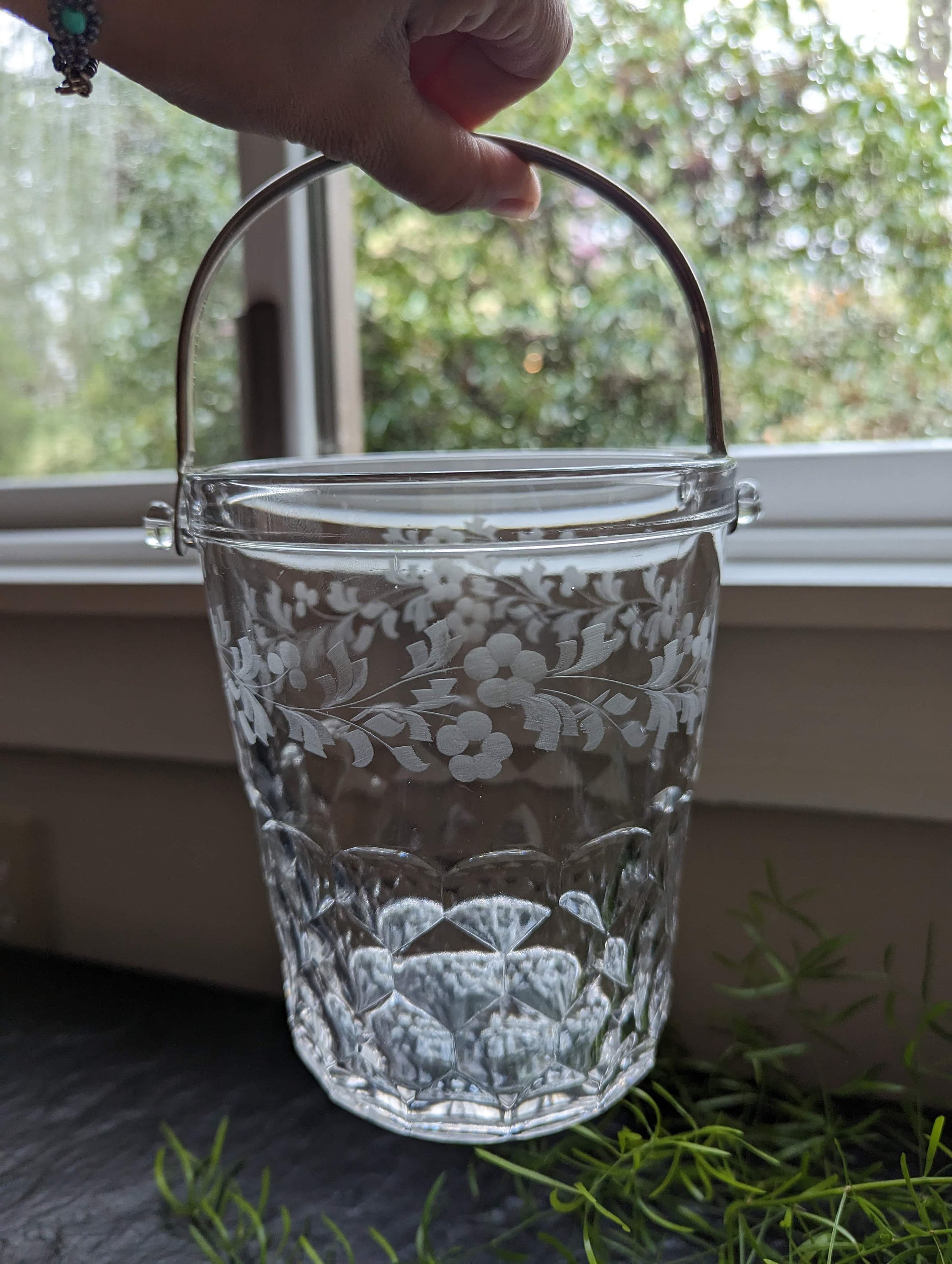 Vintage Etched Glass Ice Bucket Floral Etched Glass Bucket - Etsy