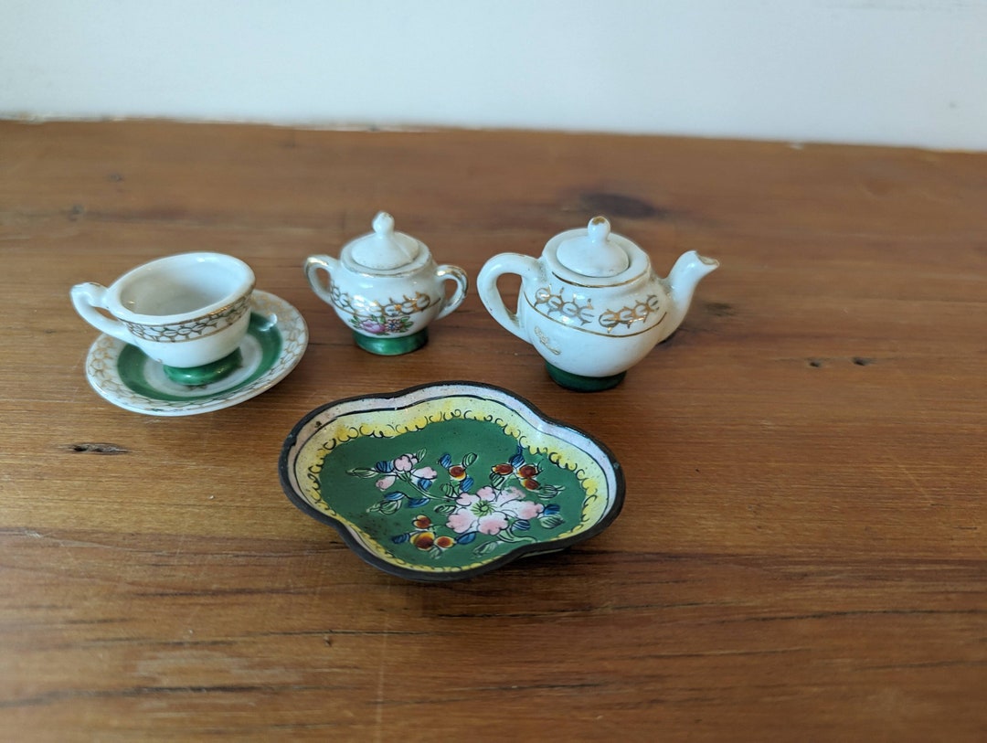 Vintage Miniature Porcelain Japanese Tea Set, Toy Tea Set Antique, Doll ...