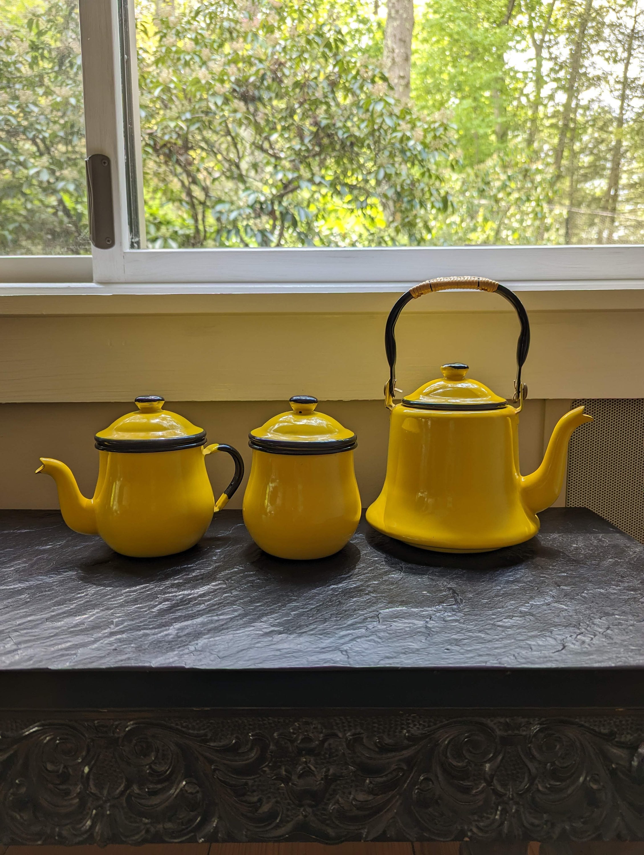 Yellow Enamelware Teapot Set Asahi Japan Yellow Teapot Sugar - Etsy