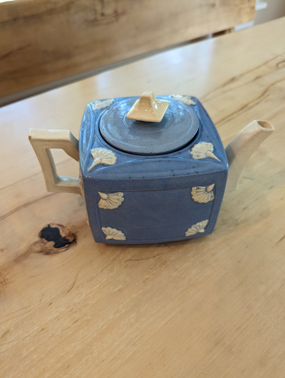 Antique Blue and White Teapot Square Teapot With Cream White - Etsy