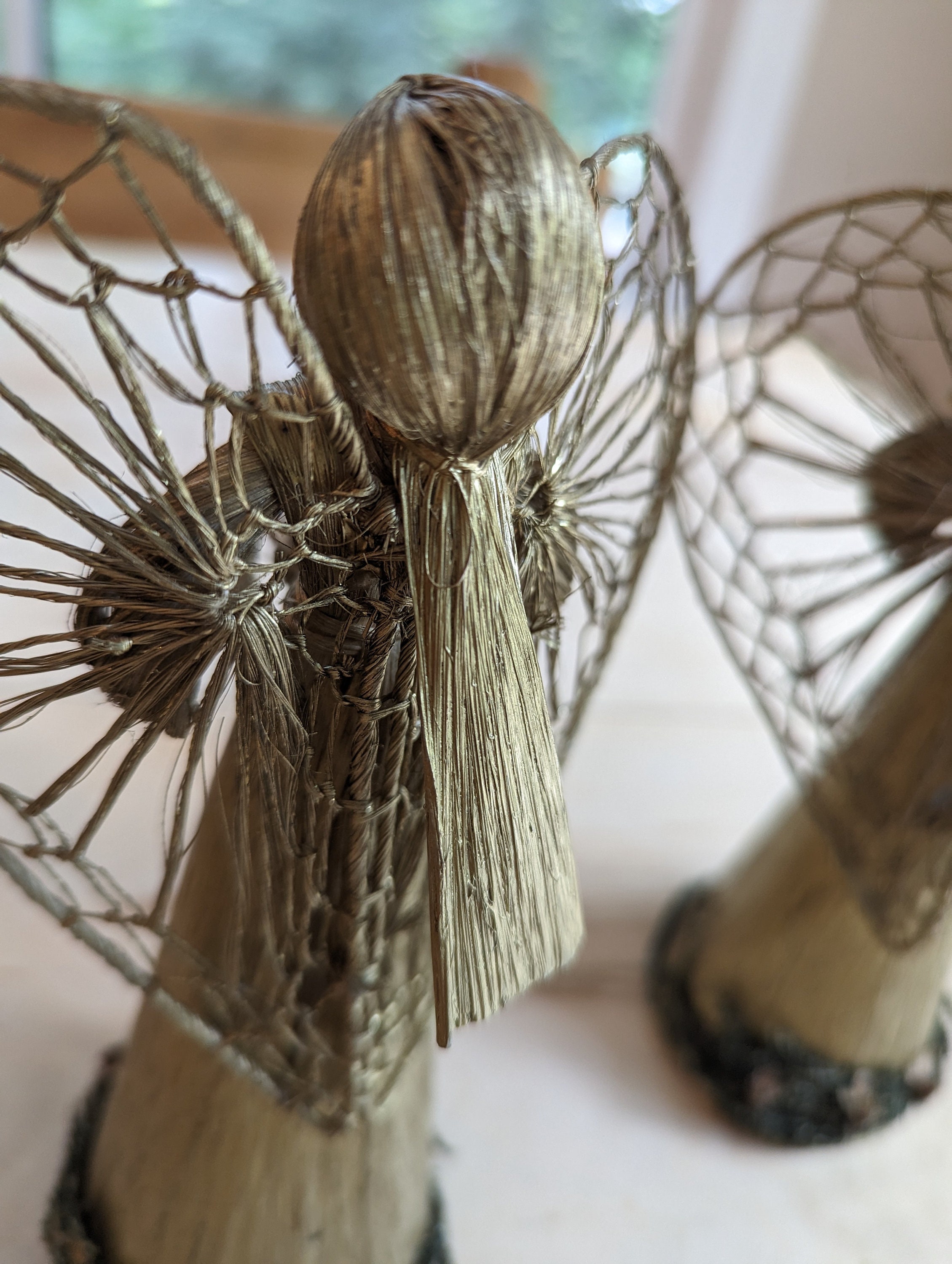 Vintage Set of Two Hand Made Corn Husk Angels Praying, Primitive Gold ...