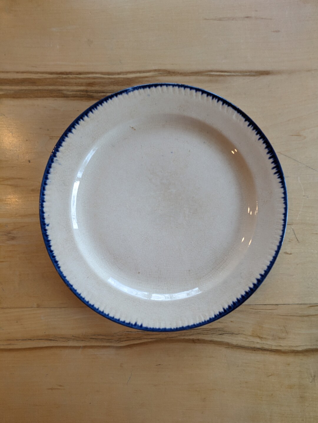 Antique English Leeds Creamware Pottery Plate Blue Feather Edge Cobalt ...