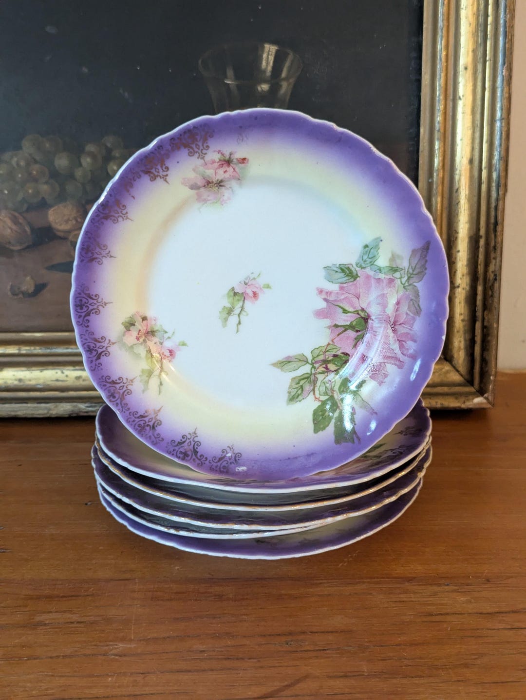 Vintage Purple Floral Dessert Plates Lusterware Made in Germany, Pink ...