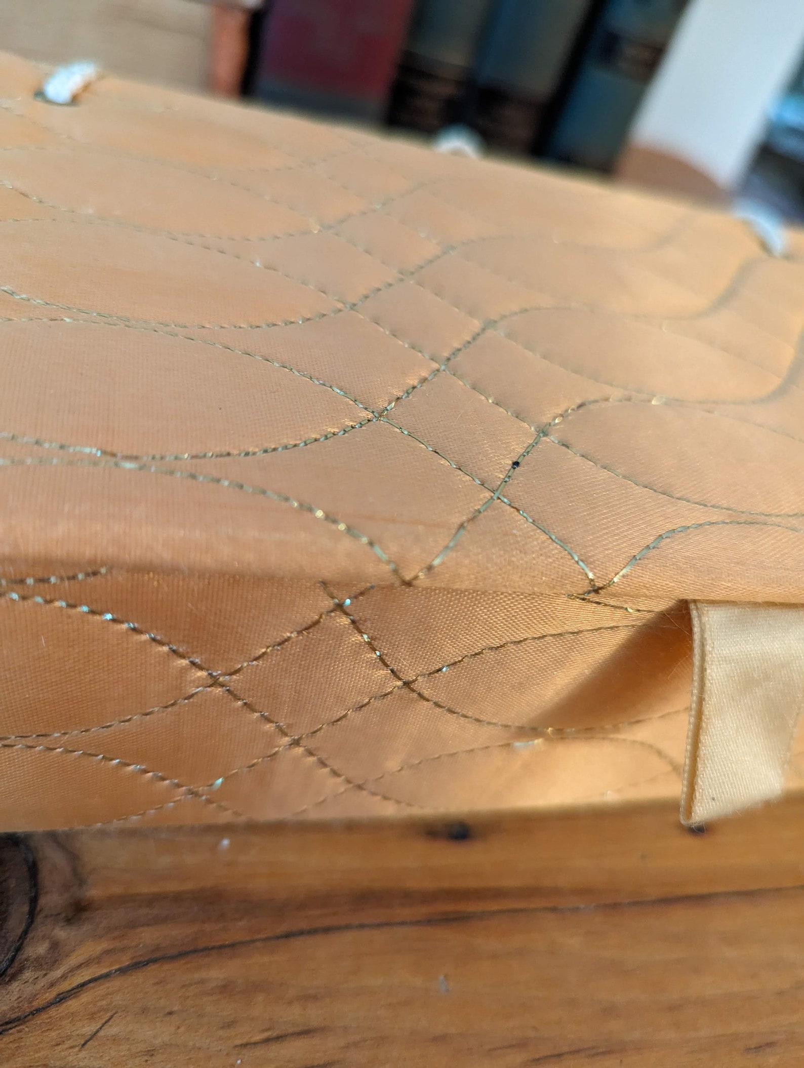 Quilted Vintage Glove Box, Quilted Sating Peach Rectangular Storage Box ...