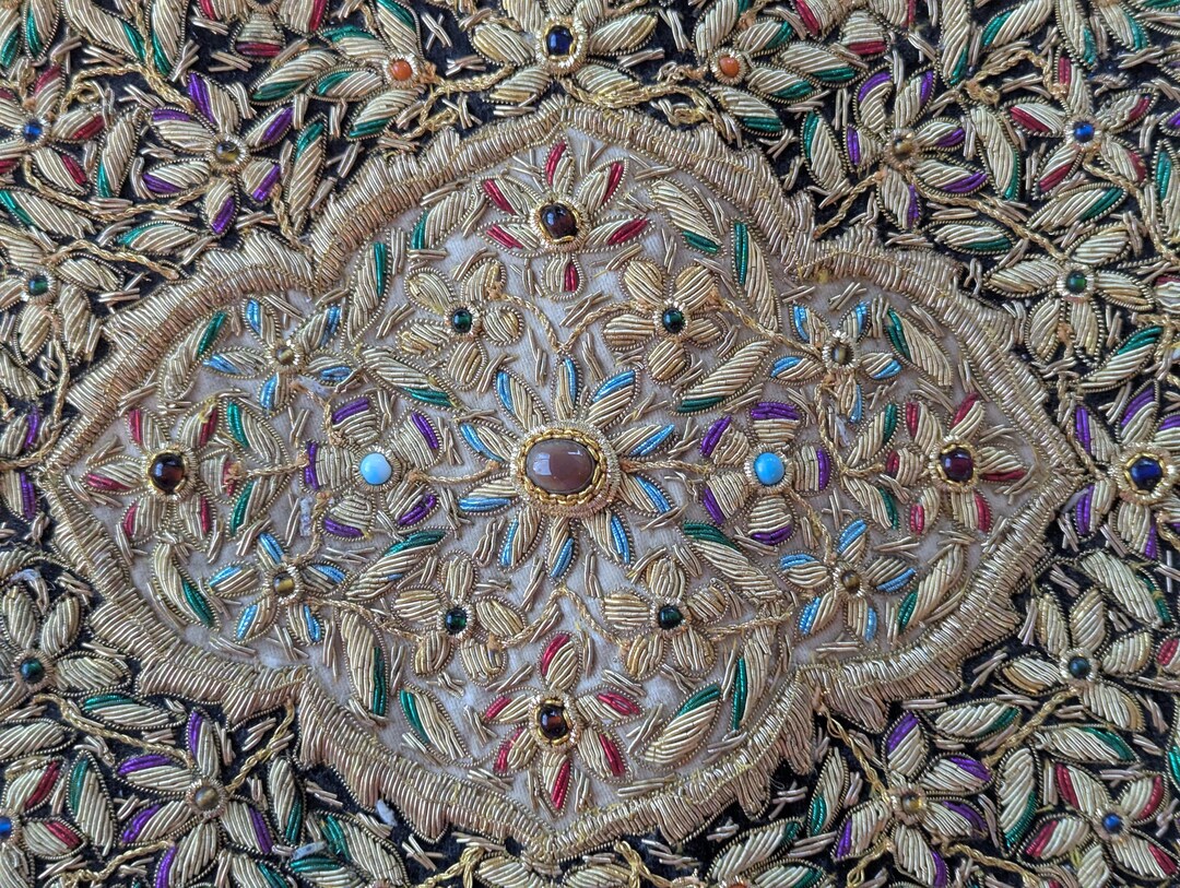 Zardozi Jewel Carpet Wall Hanging Tapestry Floral Handmade Embroidery ...