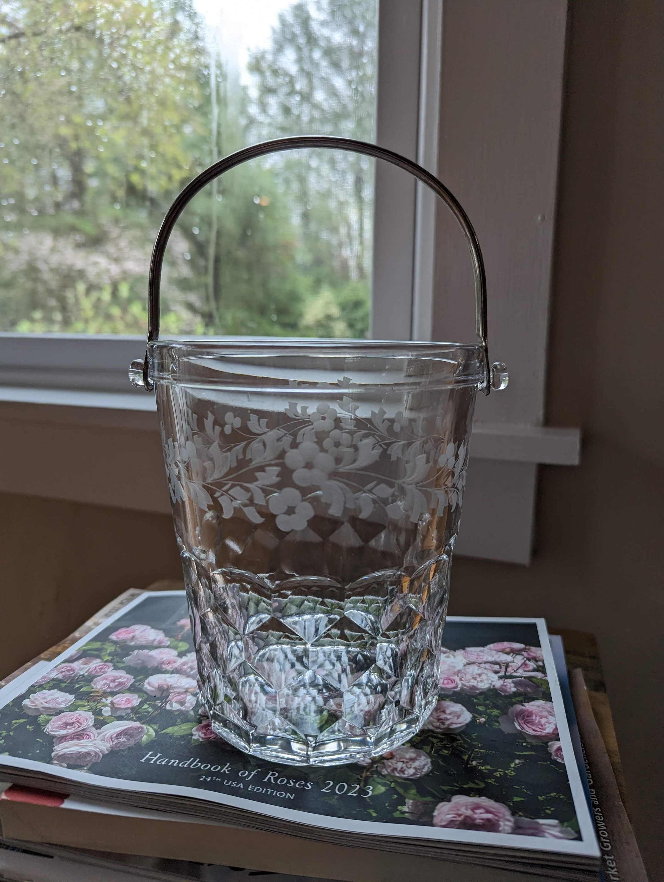 Vintage Etched Glass Ice Bucket Floral Etched Glass Bucket - Etsy