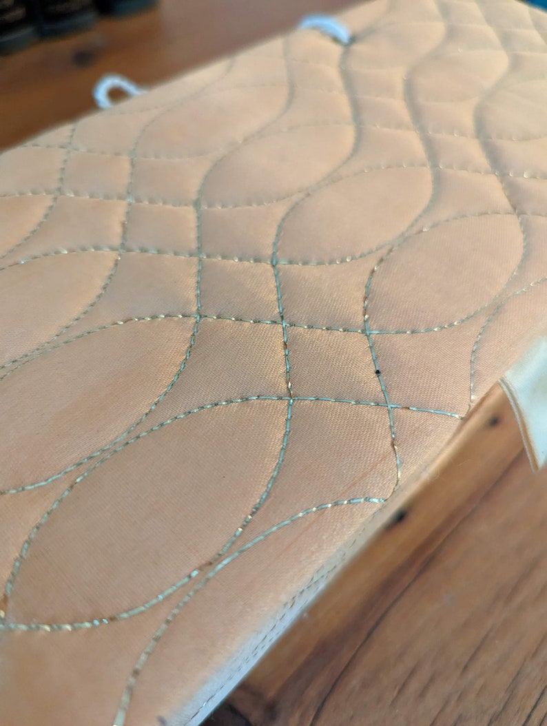 Quilted Vintage Glove Box, Quilted Sating Peach Rectangular Storage Box ...